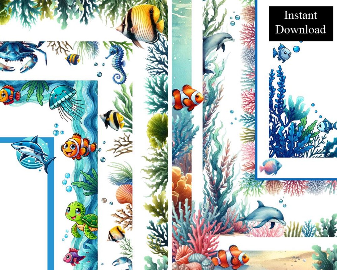 Under the Sea Borders Frames Clip Art Bundle 8 Digital Download Frame ...