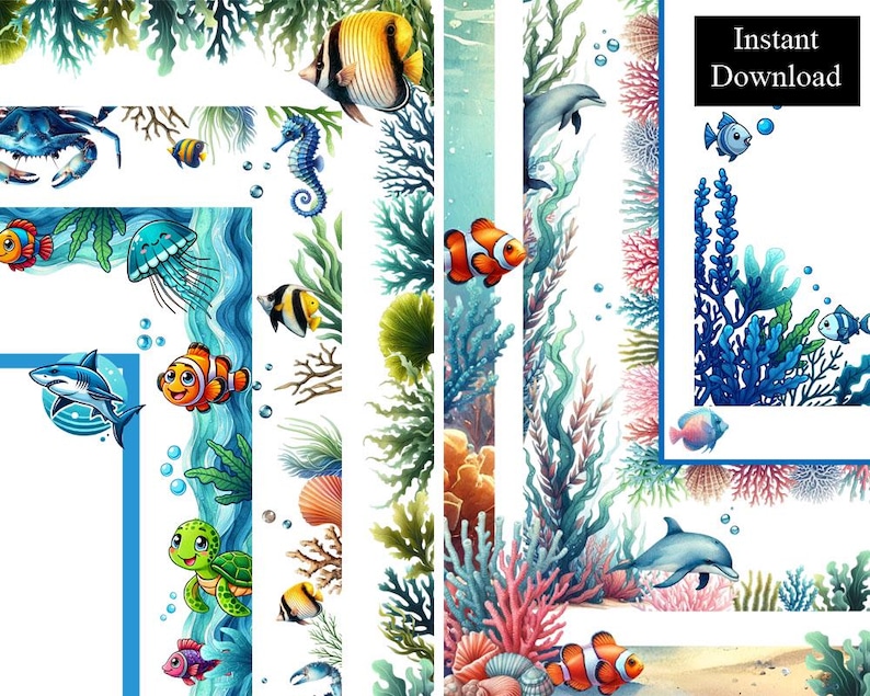 Under the Sea Borders Frames Clip Art Bundle 8 Digital Download Frame ...