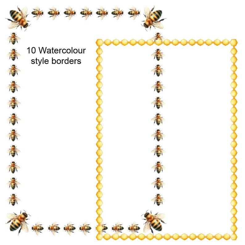Bees Watercolour Borders Frames Honey Bee Clip Art 10 Digital Download ...