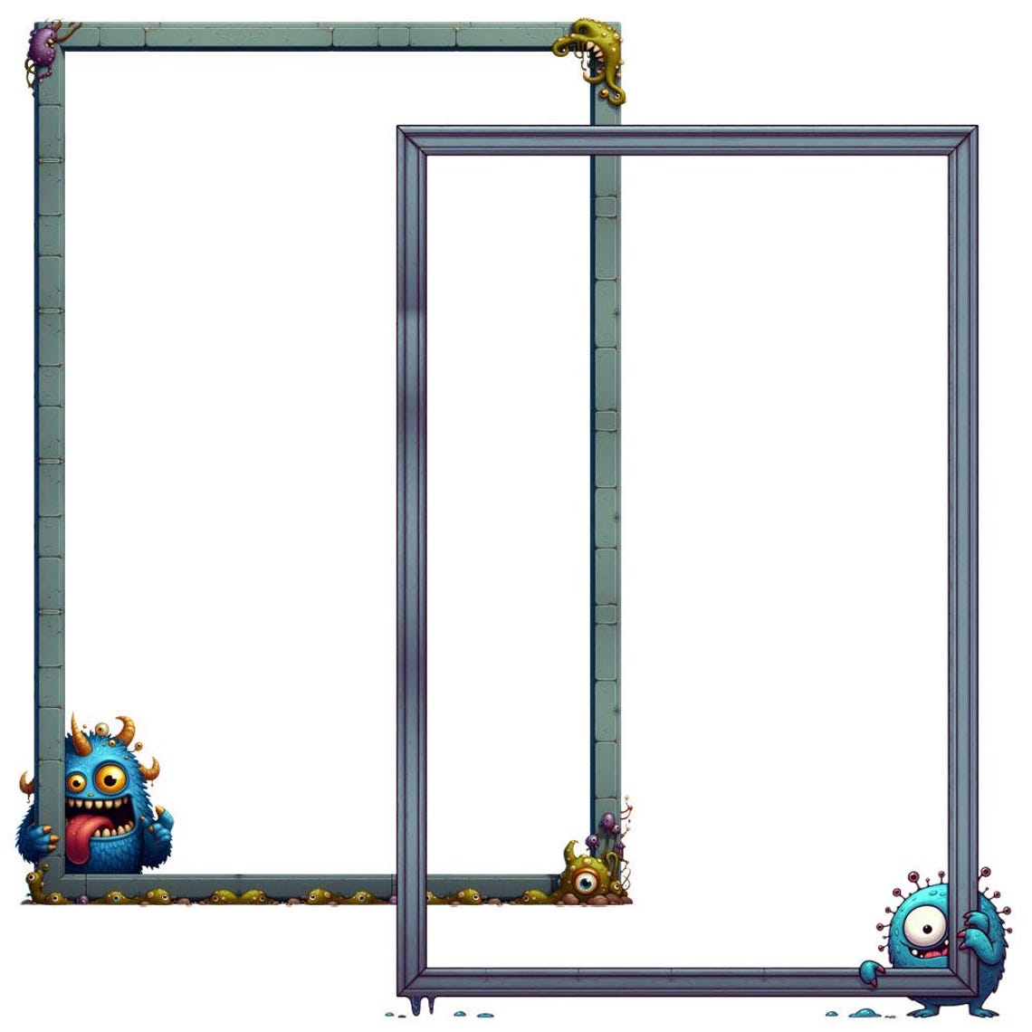 Funny Monster Borders 8 Clip Art Boys School Silly Creatures Digital ...