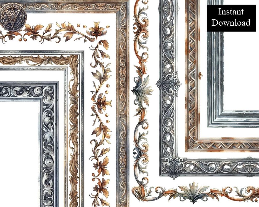 Medieval Light Borders 8 Frames Ornate Metallic Style Clip Art Digital ...