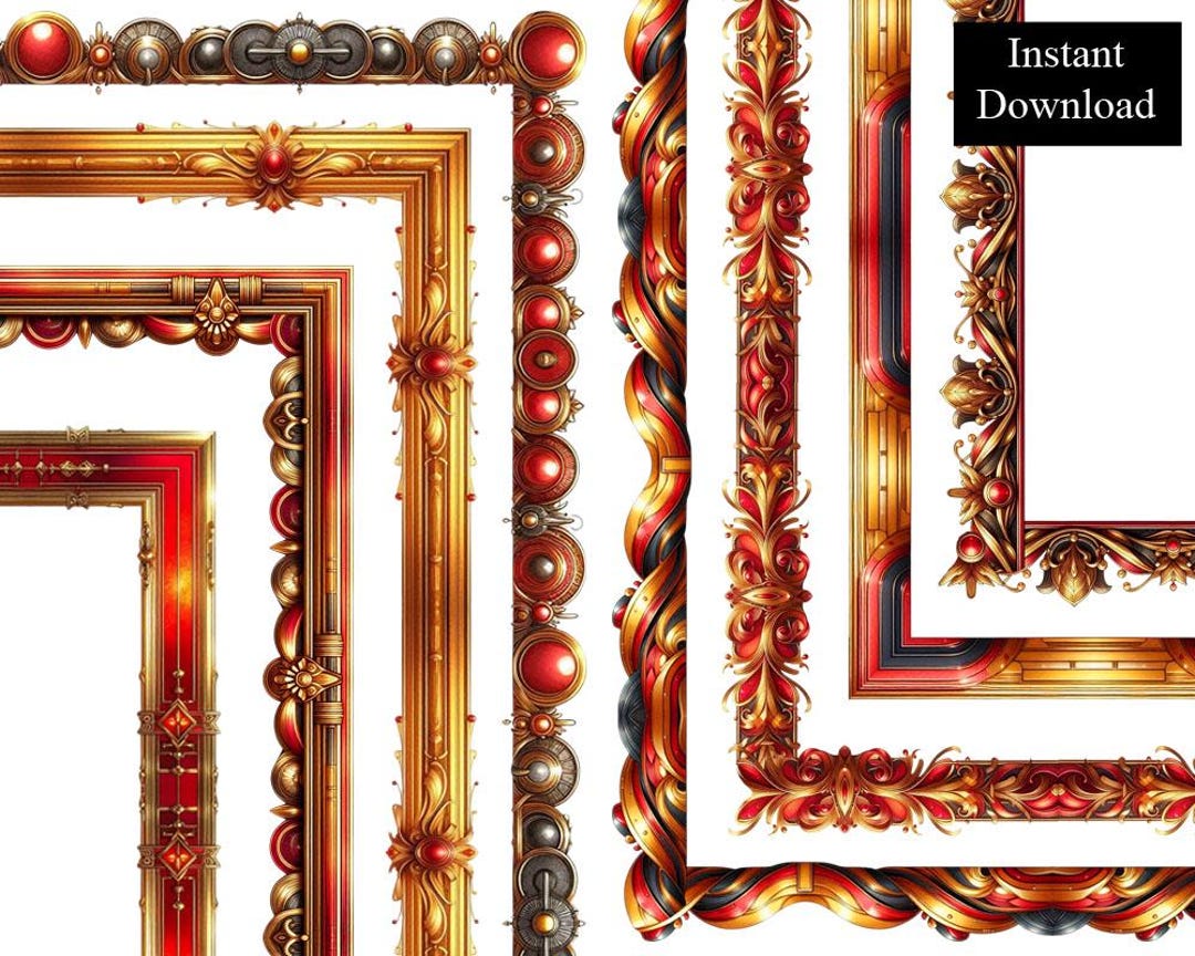 Red Black Fantasy Magic Borders 8 Frames Ornate Clip Art Digital ...