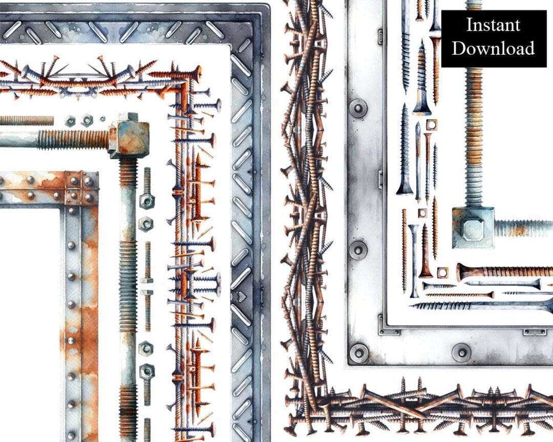 Rusty Metal Work Borders 8 Frames Metallic Style Clip Art Digital ...