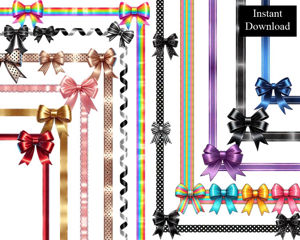 Ribbons and Bows Watercolour Borders Frames Clip Art 11 Digital ...