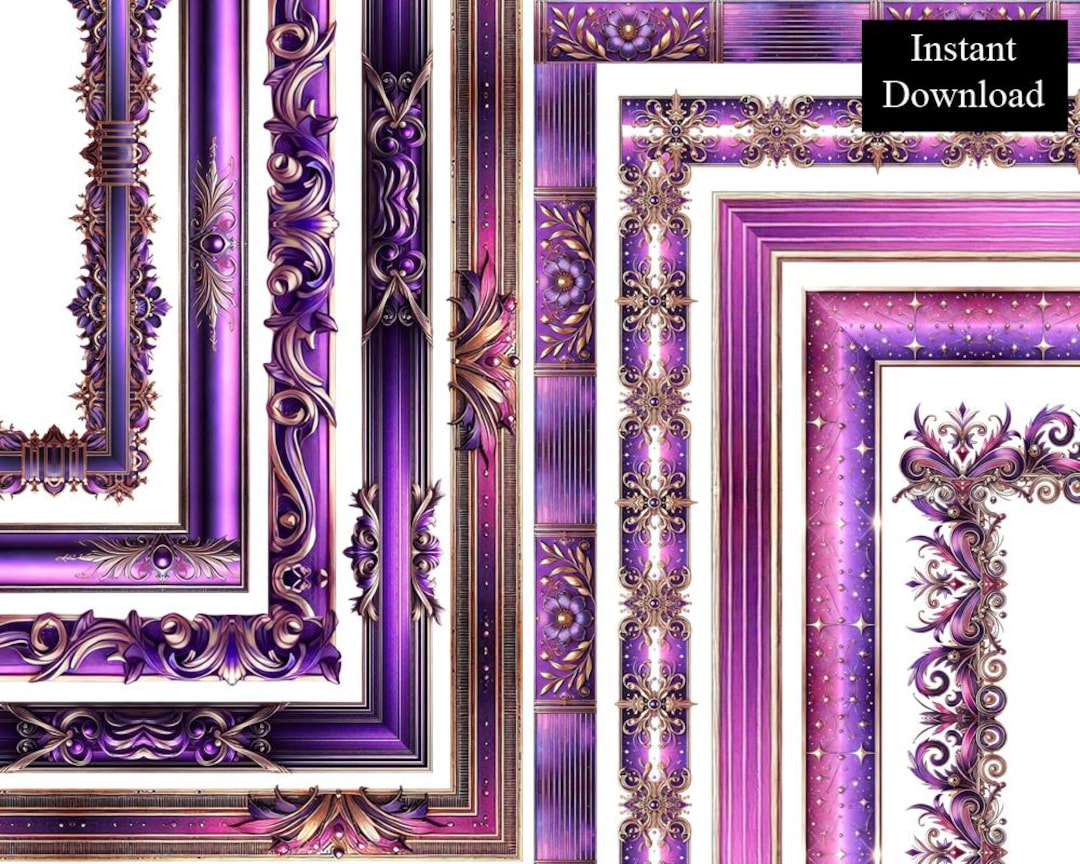 Metallic Purple Borders 10 Frames Ornate Metal Style Clip Art Digital ...