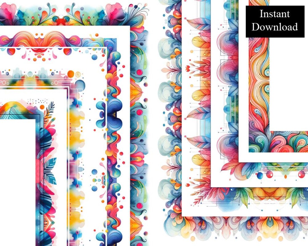 Psychedelic Abstract Watercolour Style Border Frame Edge Bundle 8 ...