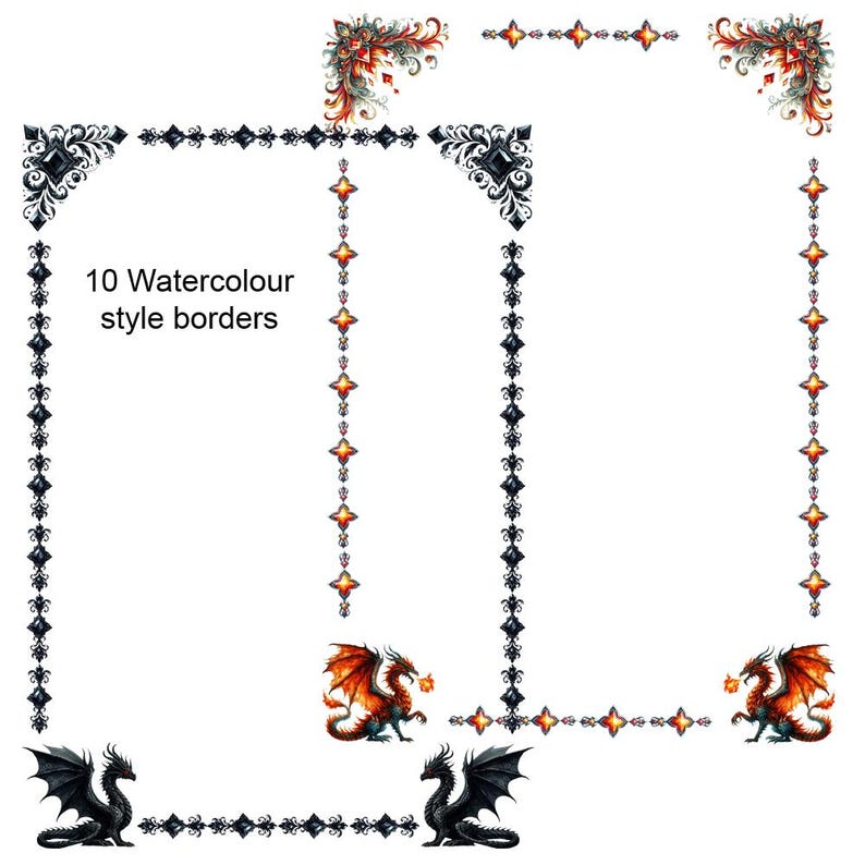 Dragon Page Borders Frames Dragons Gem Stones Ice Fire Mechanical Gold ...