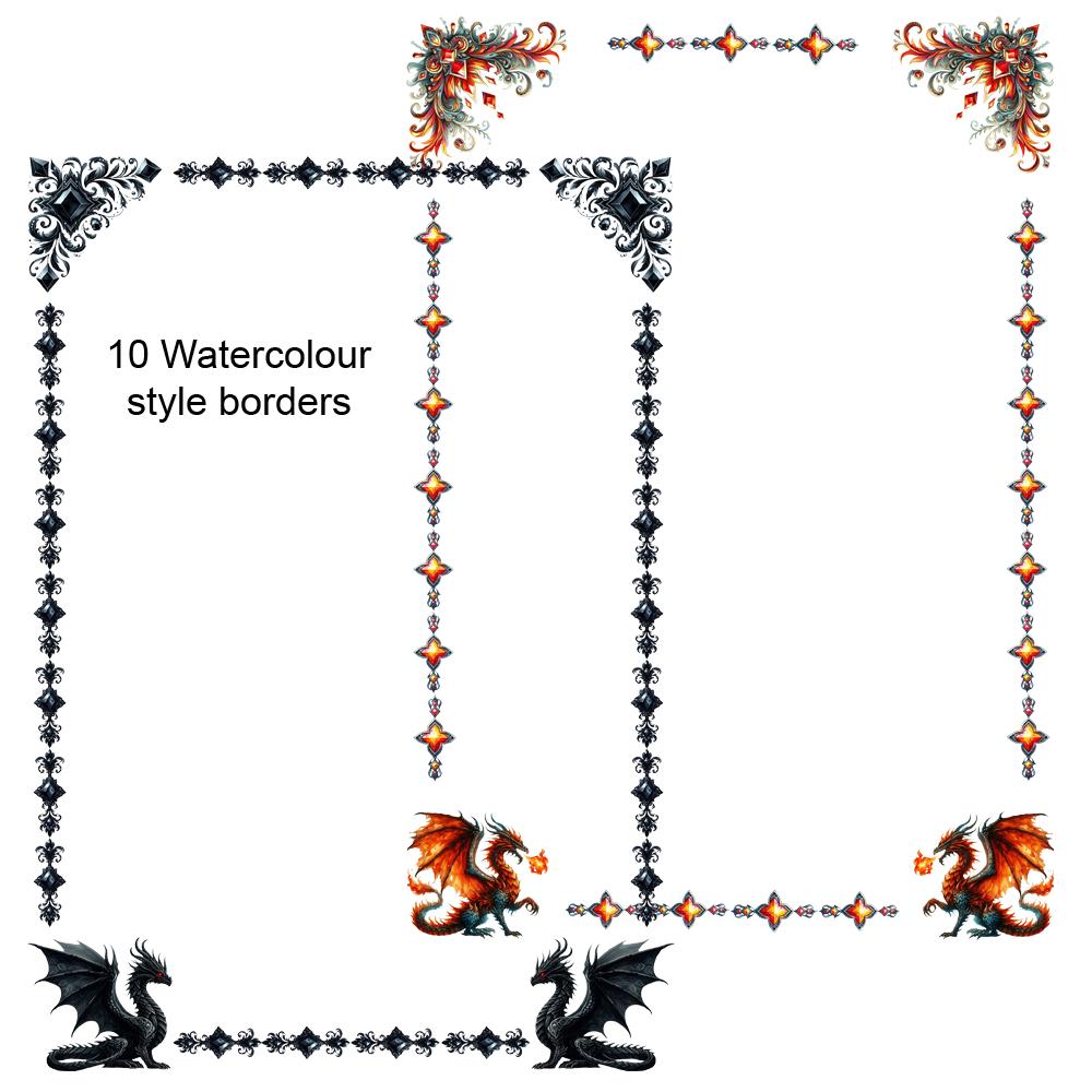 Dragon Page Borders Frames Dragons Gem Stones Ice Fire Mechanical Gold ...