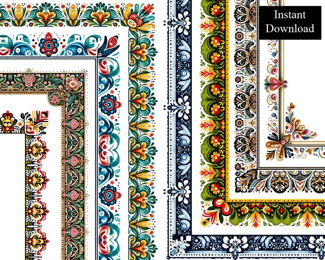Folk Art Watercolor Floral Borders: Clip Art Bundle (digital Download ...