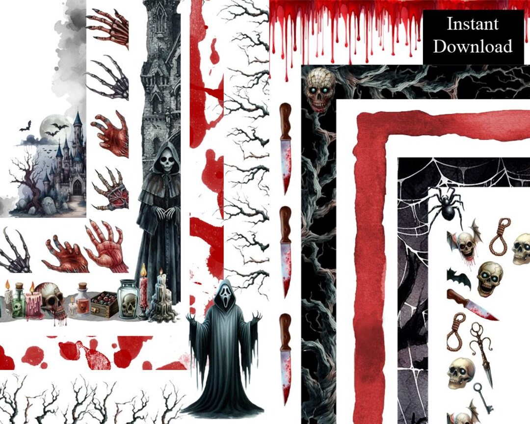 Creepy Horror Halloween Spooky Borders 10 Frames Bats Spiders Gothic ...