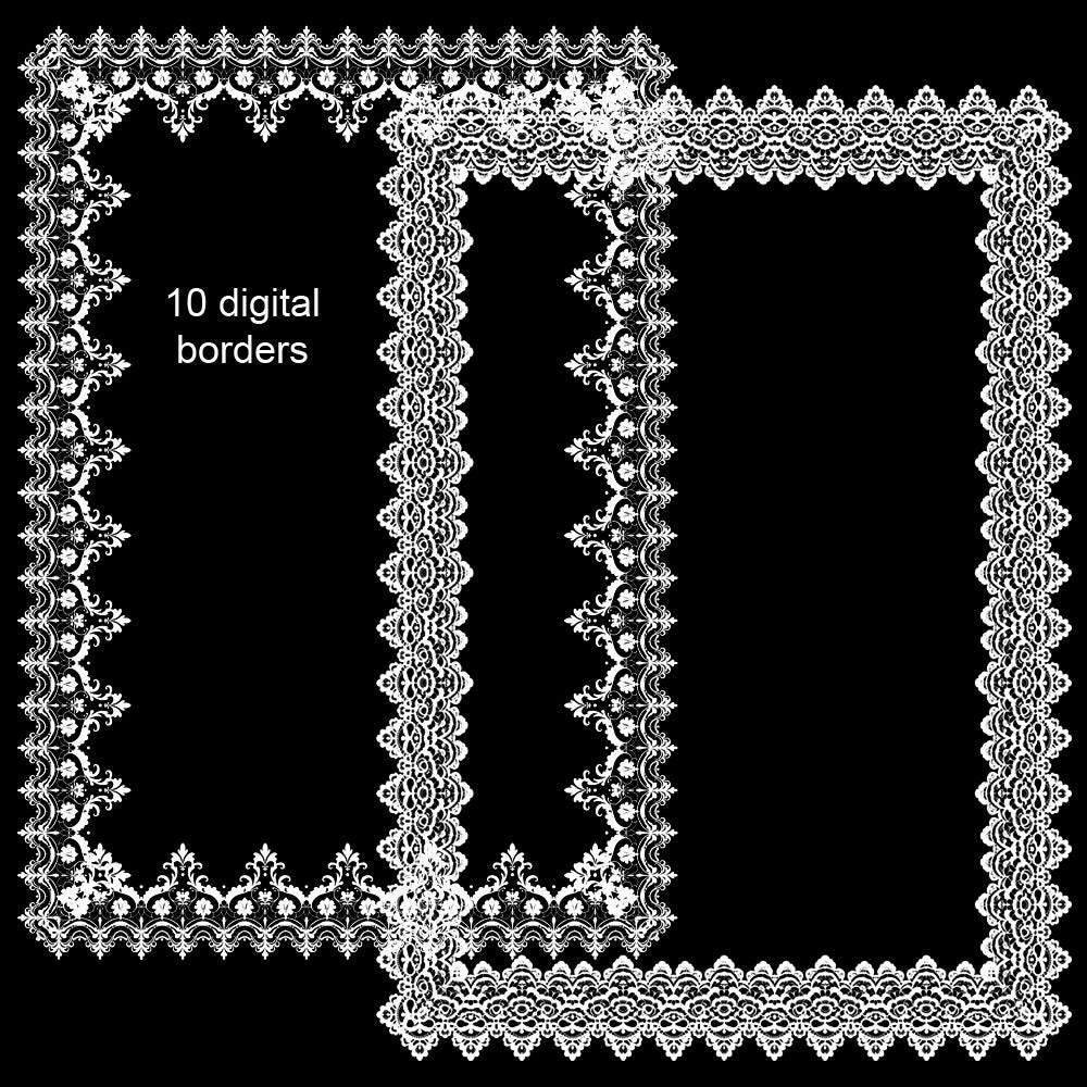 White Lace Borders Frames Clip Art Bundle 10 Digital Download Frame A4 ...