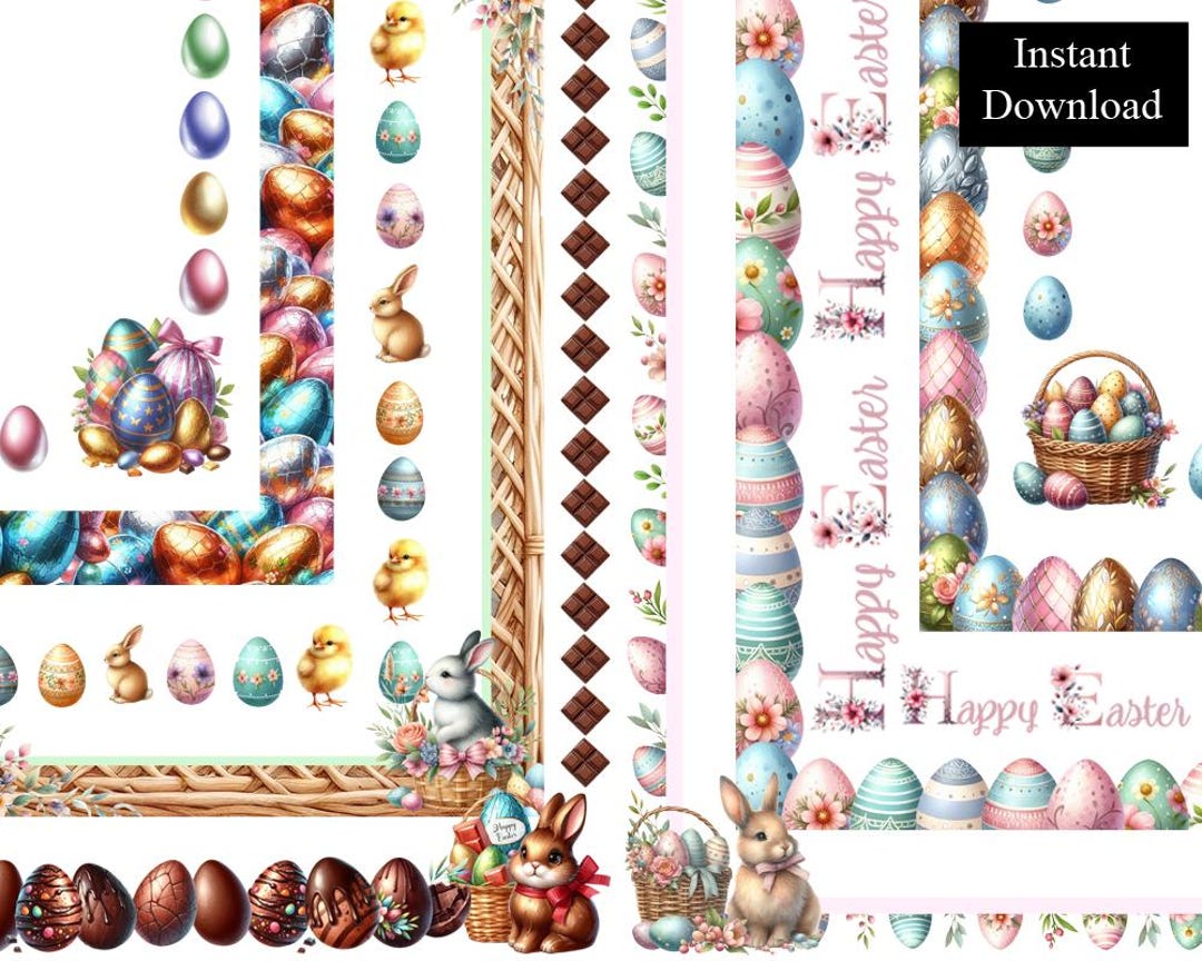 Easter Watercolour Borders Frames Rabbit Easter Egg Clip Art Bundle 10 ...