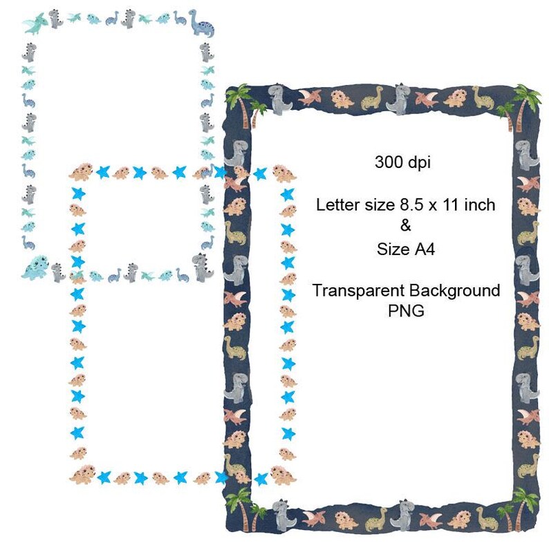 Cute Dinosaur Watercolour Borders Frames Dino Clip Art Bundle 10 ...