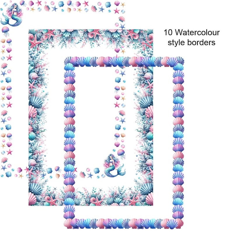 Mermaid Watercolour Borders Frames Clip Art Bundle 10 Digital Download ...