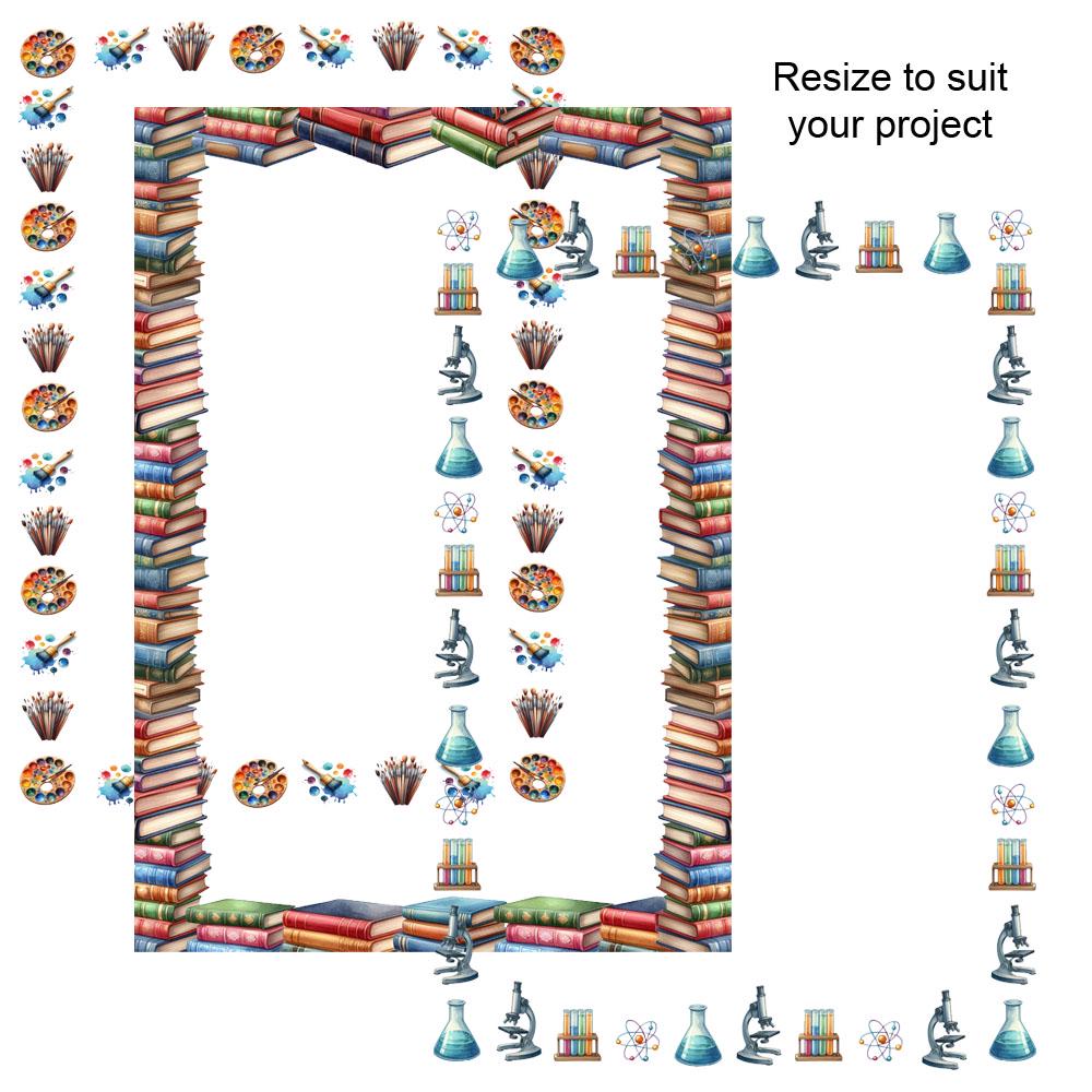 School Classroom Watercolour Border Science Art Books Crayons Frame ...