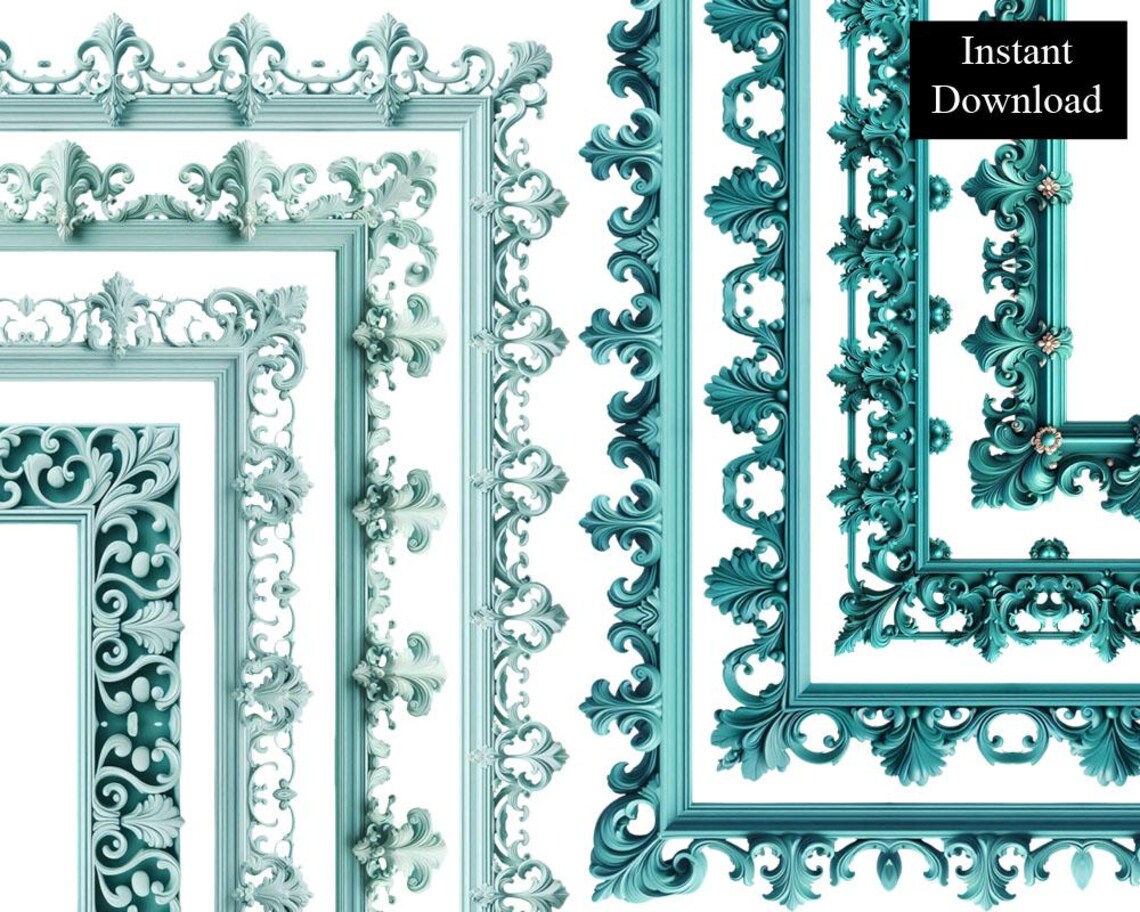 Aqua Rococo Borders 8 Clip Art Frames Ornate Vintage Page Printable ...