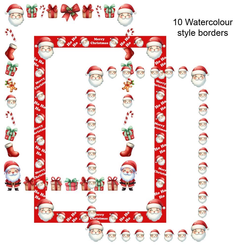 Santa Watercolour Christmas Borders Frames Clip Art 10 Digital Download ...