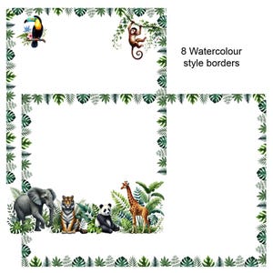 Jungle Watercolour Borders Page Frames Clip Art Bundle 8 Digital ...