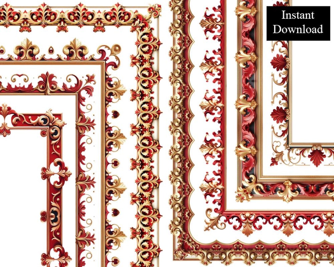 Red Gold Rococo Borders 8 Frames Ornate Antique Style Clipart Digital ...