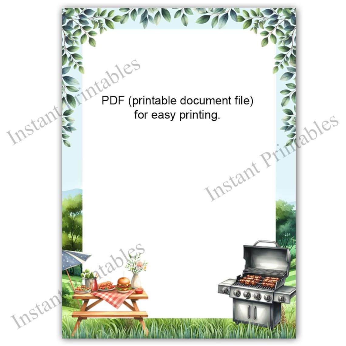 BBQ Border Frame Watercolor Clipart Picnic Border Barbecue Printable ...