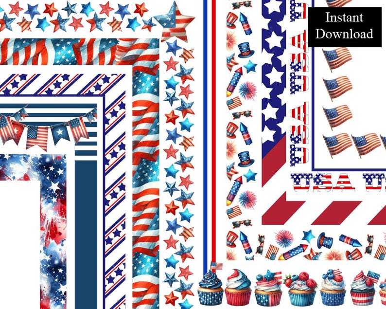 4th of July Borders Fourth of July Frames Clip Art Bundle 10 Digital ...