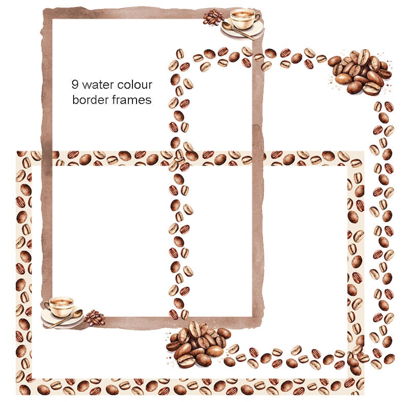Coffee Cafe Watercolour Borders Frames Coffee Clip Art Bundle 9 Digital ...