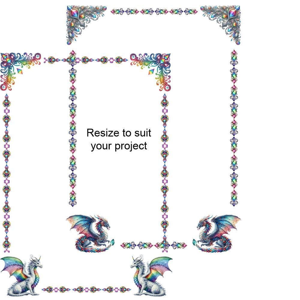 Dragon Page Borders Frames Dragons Gem Stones Ice Fire Mechanical Gold ...