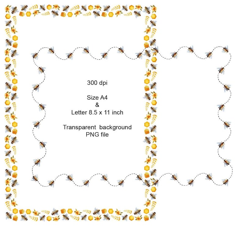 Bees Watercolour Borders Frames Honey Bee Clip Art 10 Digital Download ...