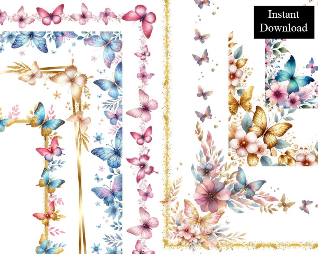 Butterflies Watercolour Borders Frames Clip Art Bundle 8 Digital ...