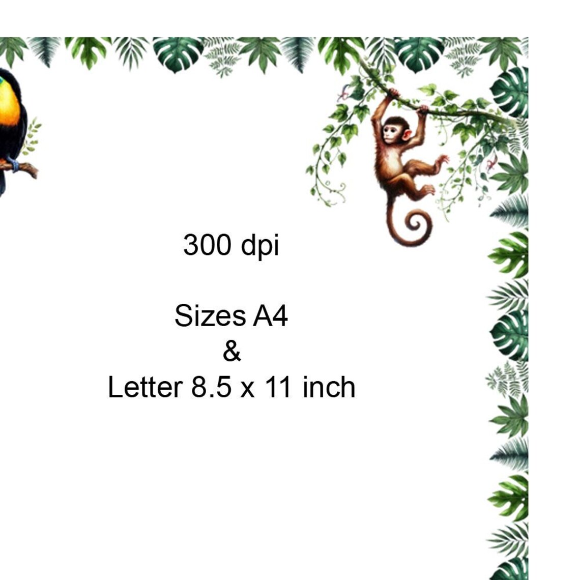 Jungle Watercolour Border Page Frame Clip Art Digital Download A4 & 8.5 ...