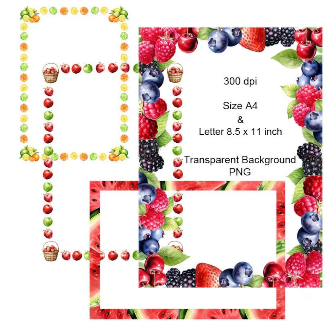 Fruit Watercolor Borders Frames Fruits Frame Bundle 10 Digital Summer ...