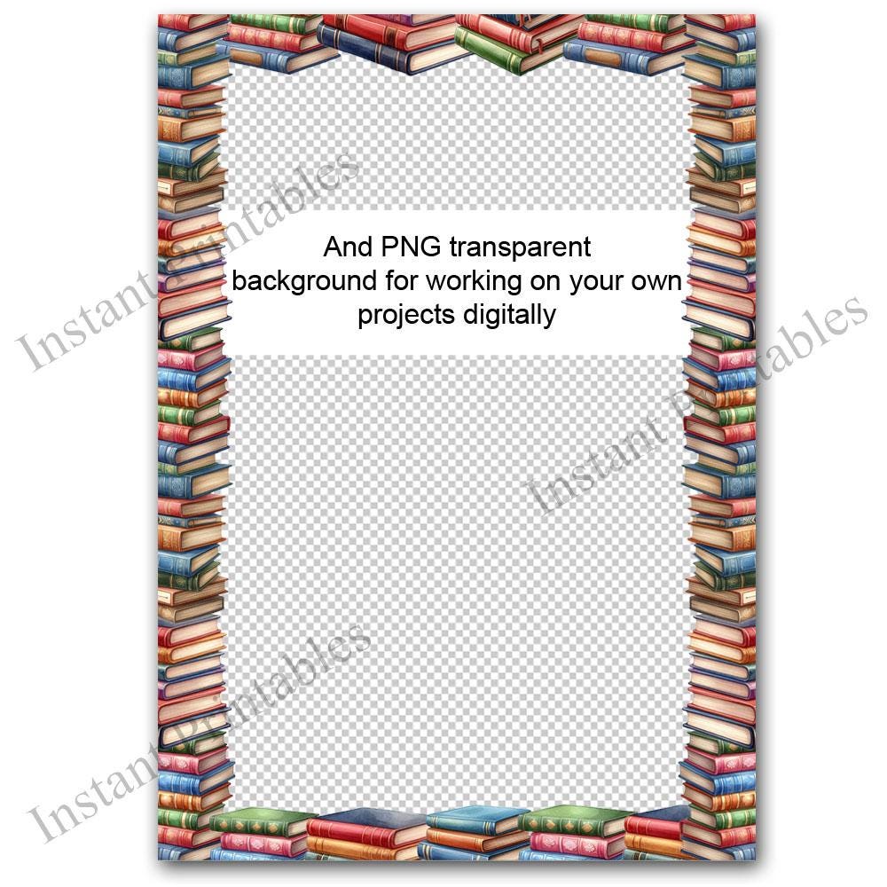 School Books Border Frame Clipart Digital Download A4 & 8.5x11 ...
