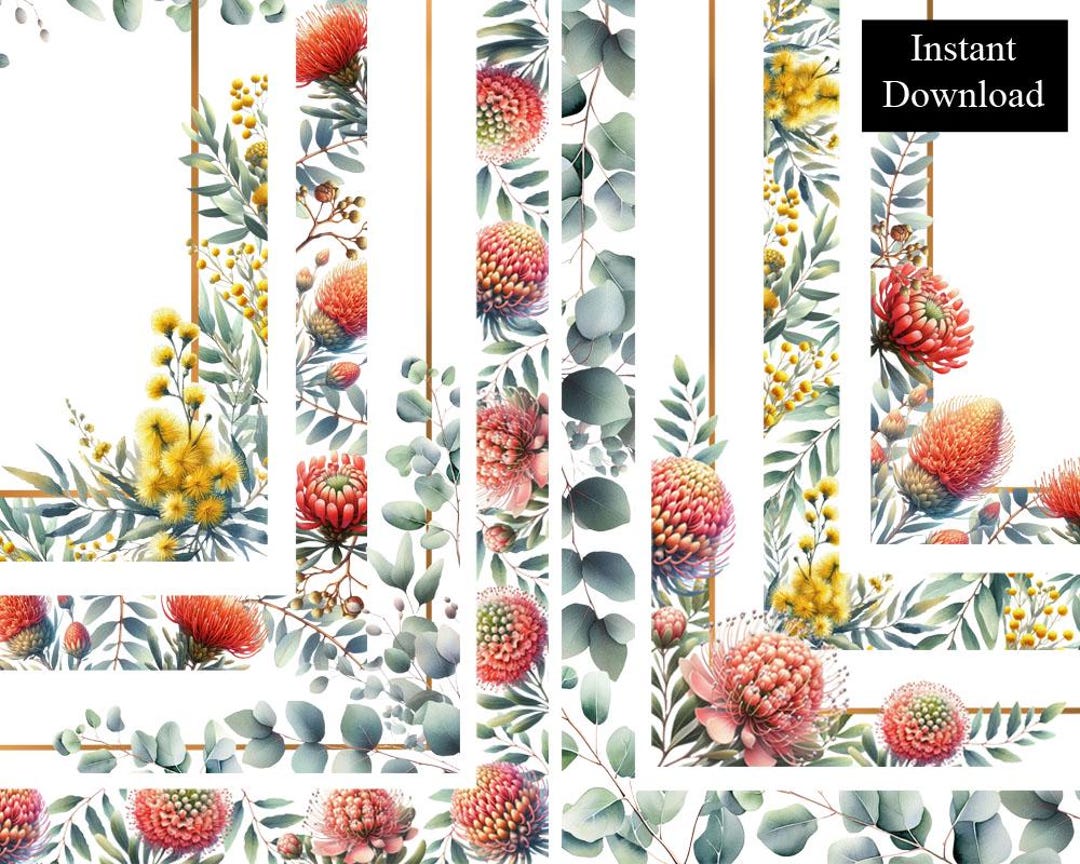 Australian Natives Watercolour Borders Frames Botanical Clip Art 8 ...