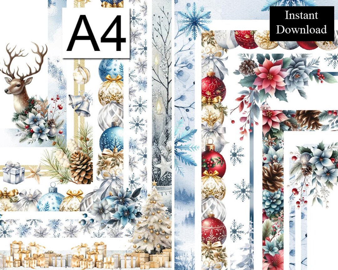 Christmas Winter Watercolour Borders Frames Christmas Clip Art Bundle ...