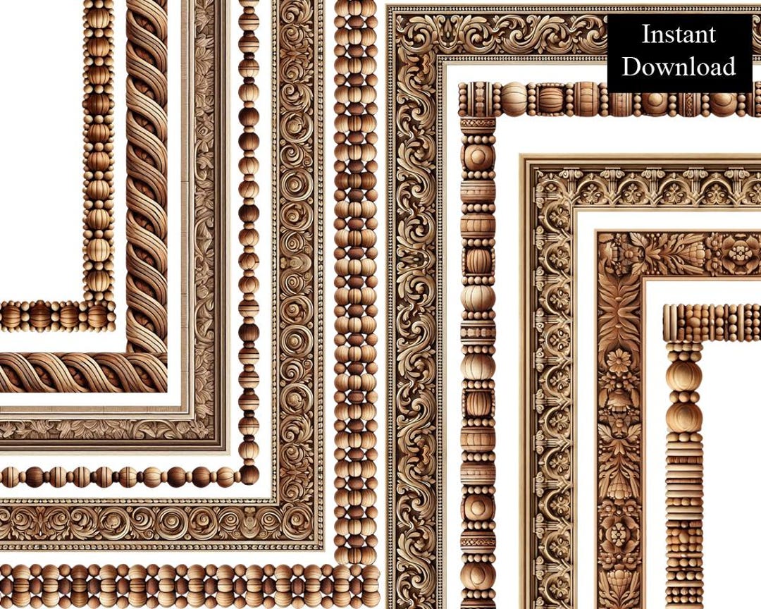 Carved Wood Watercolour Borders Frames Timber Beads Clip Art Bundle 11 ...