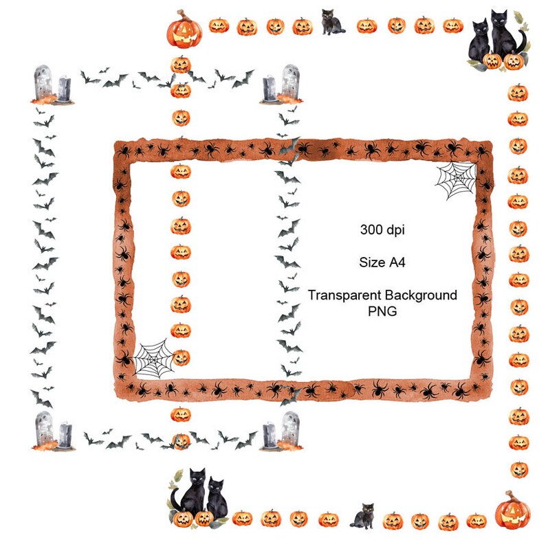 Halloween Spooky Borders Frames Cats Bats Pumpkins Spiders Creepy Clip ...