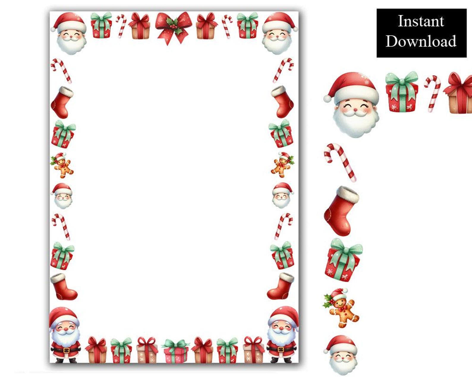 Cute Christmas Border Frame Clip Art Digital Download A4 & 8.5x11 Santa ...
