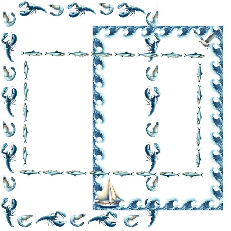 Nautical Sea Borders 10 Frames Ocean Sail Boats Ships Anchor Seaside ...