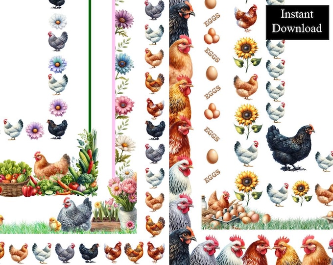Chicken Border Clipart Png Digital Download,hen Seamless Border Files ...