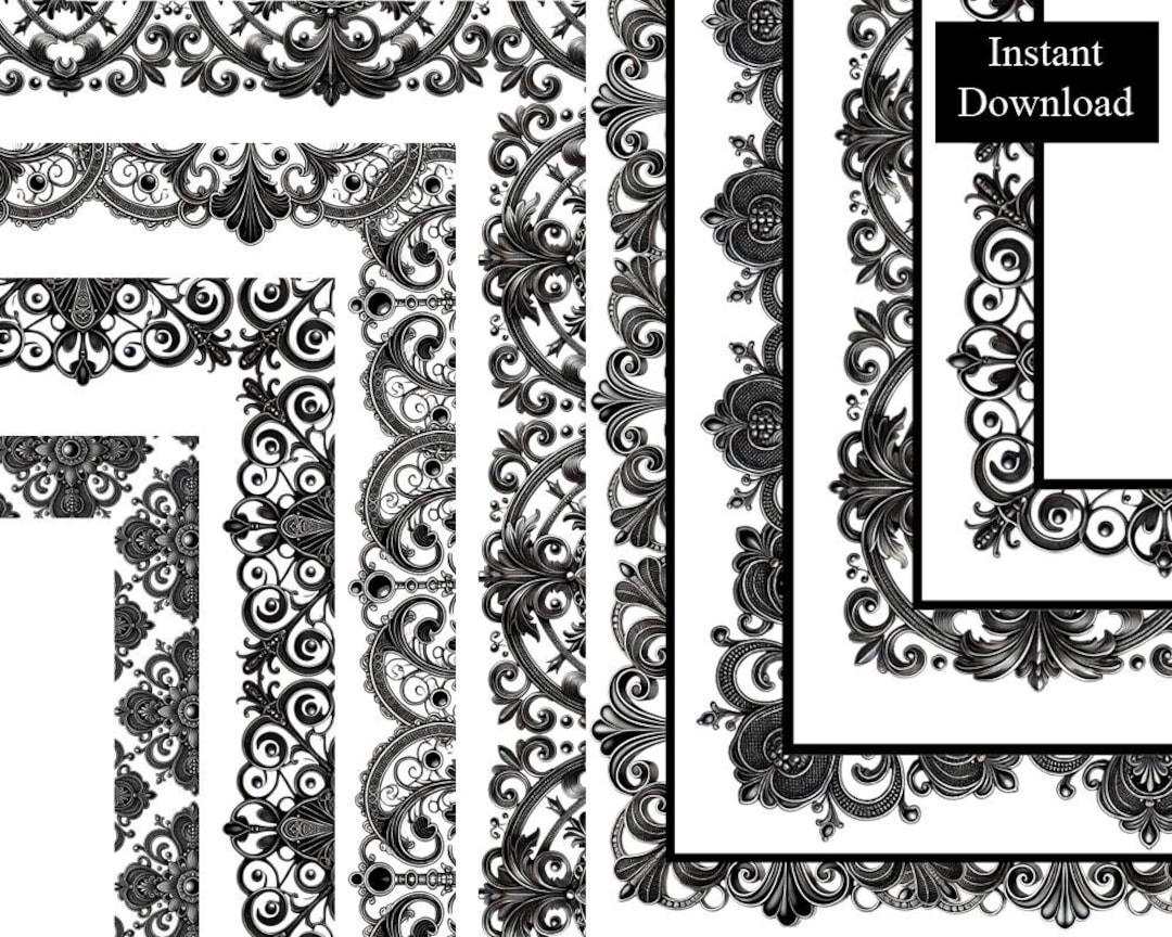 Black Decorative Borders 8 Frames Ornate Style Clip Art Digital ...