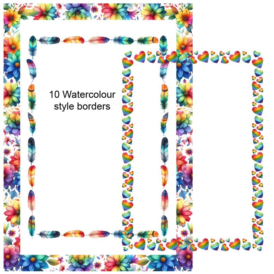 Colourful Rainbow Watercolour Style Borders Frame Edge Bundle 10 PNG ...