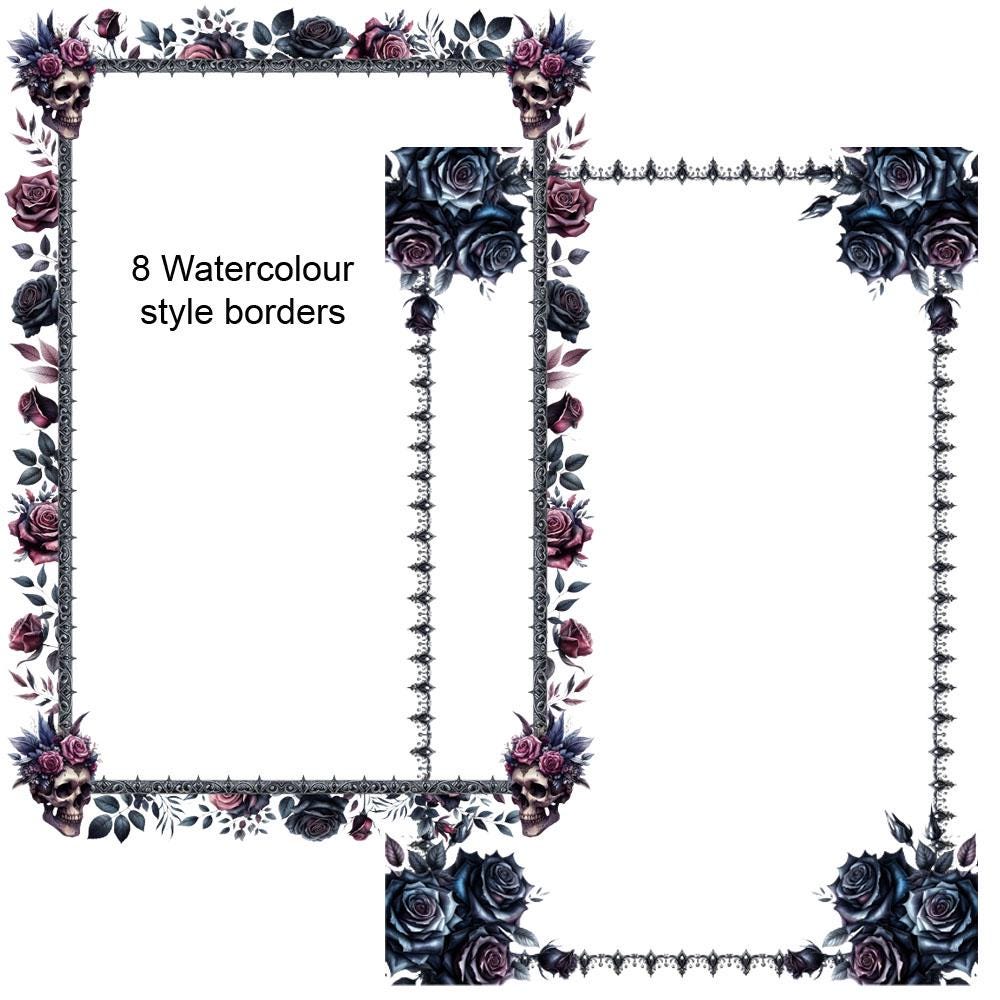Gothic Rose Skulls Borders 8 Frames Ornate Gothic Clip Art Digital ...