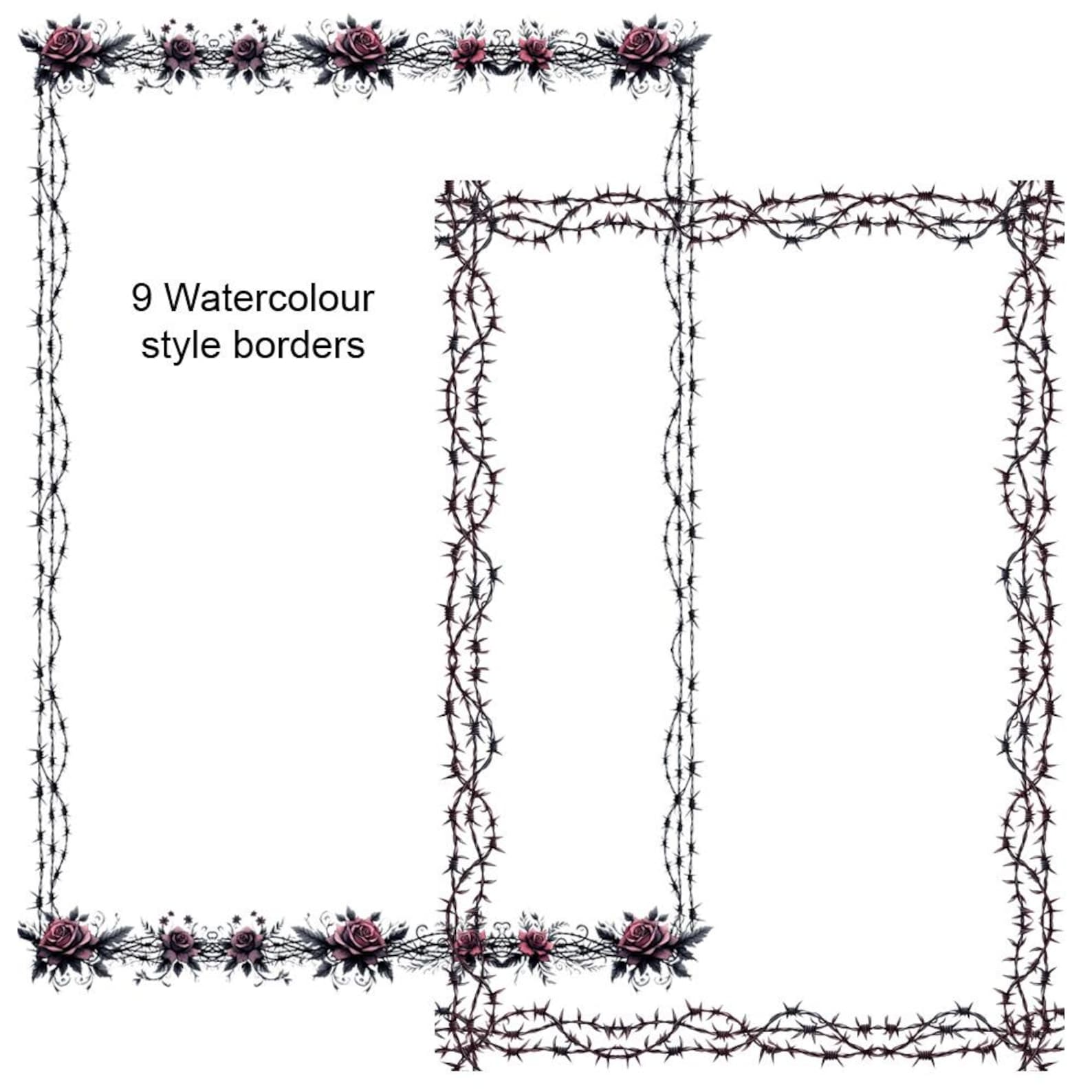 Barbed Thorns Borders 9 Frames Gothic Clip Art Digital Download ...