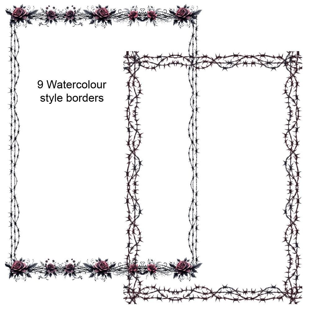 Barbed Thorns Borders 9 Frames Gothic Clip Art Digital Download ...