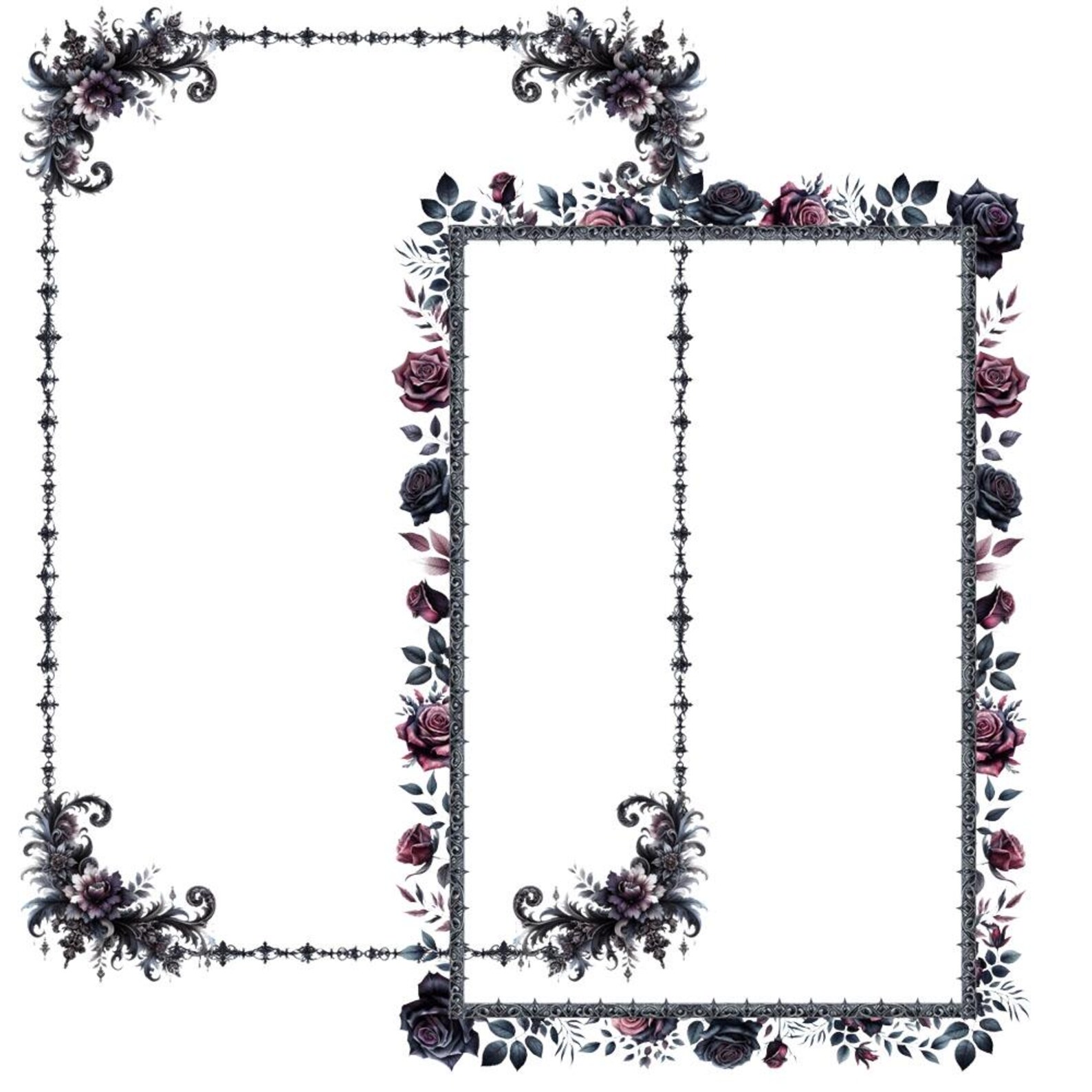 Gothic Rose Skulls Borders 8 Frames Clipart Digital Download Medieval ...