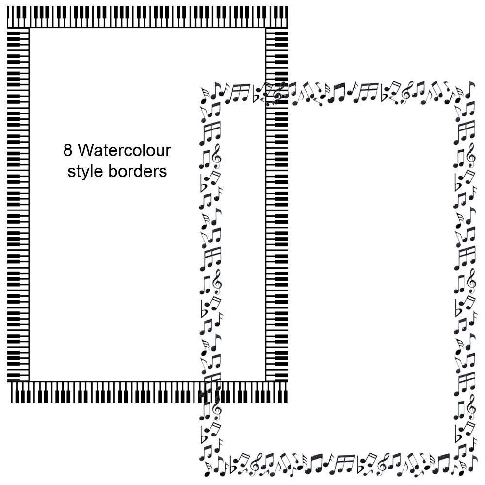 Music Borders Watercolour Frames Piano Keys Music Notes Guitar Drums ...