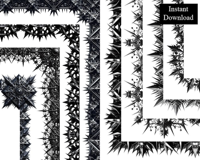 Spiked Gothic Borders 8 Frames Ornate Gothic Style Clip Art Digital ...