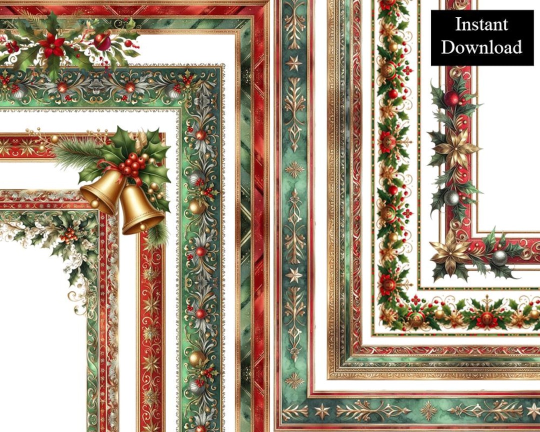 Kerst metallic aquarel randen Frames kerst Clip Art 8 digitale download ...