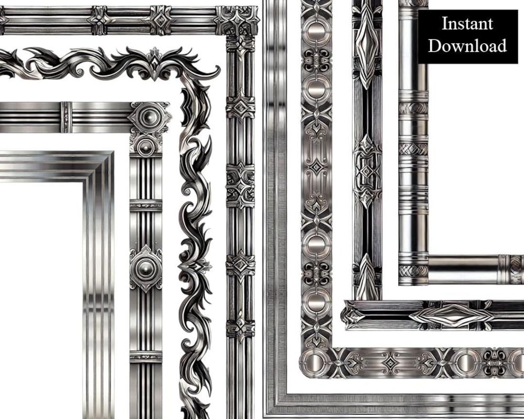 Medieval Silver Borders 8 Frames Ornate Metallic Style Clip Art Digital ...