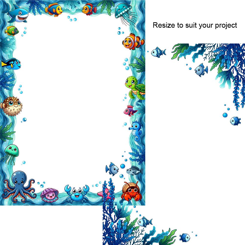 Under the Sea Borders Frames Clip Art Bundle 8 Digital Download Frame ...